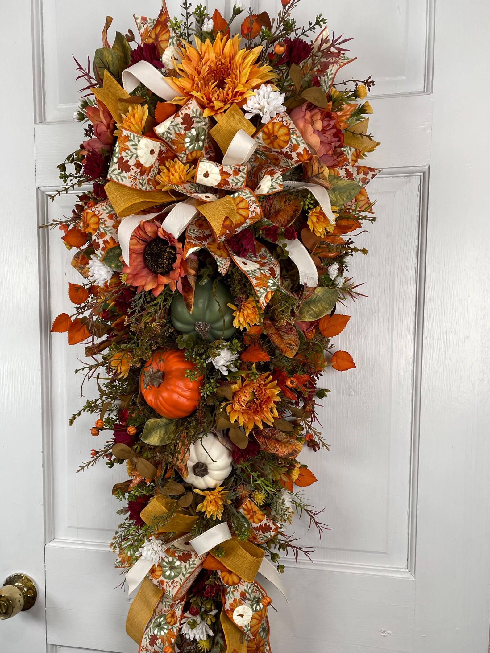 Fall Teardrop Swag Wreath for Front Door – Autumn Floral Wreath With ...