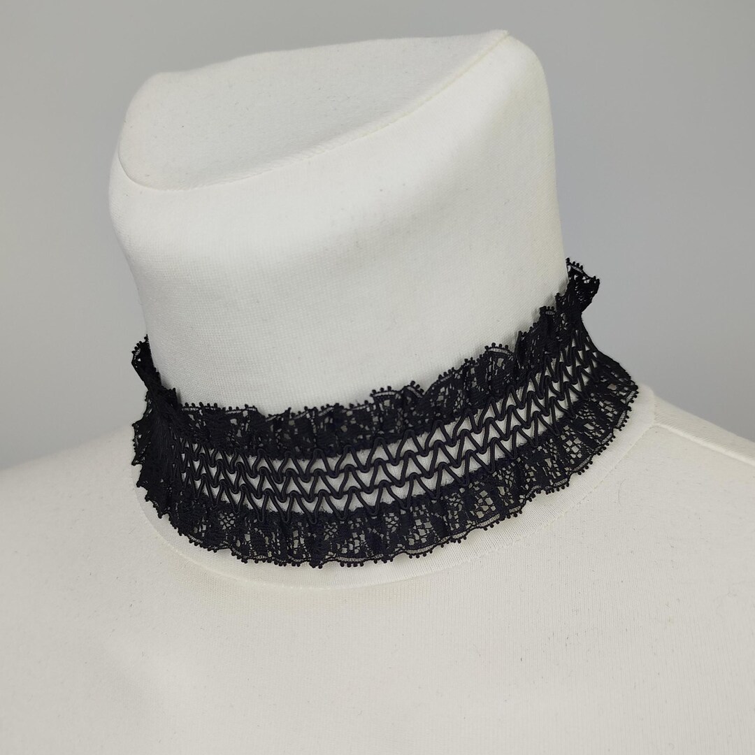 Black Ruffle Stretch Lace Choker - Choker Necklace, Victorian Style ...