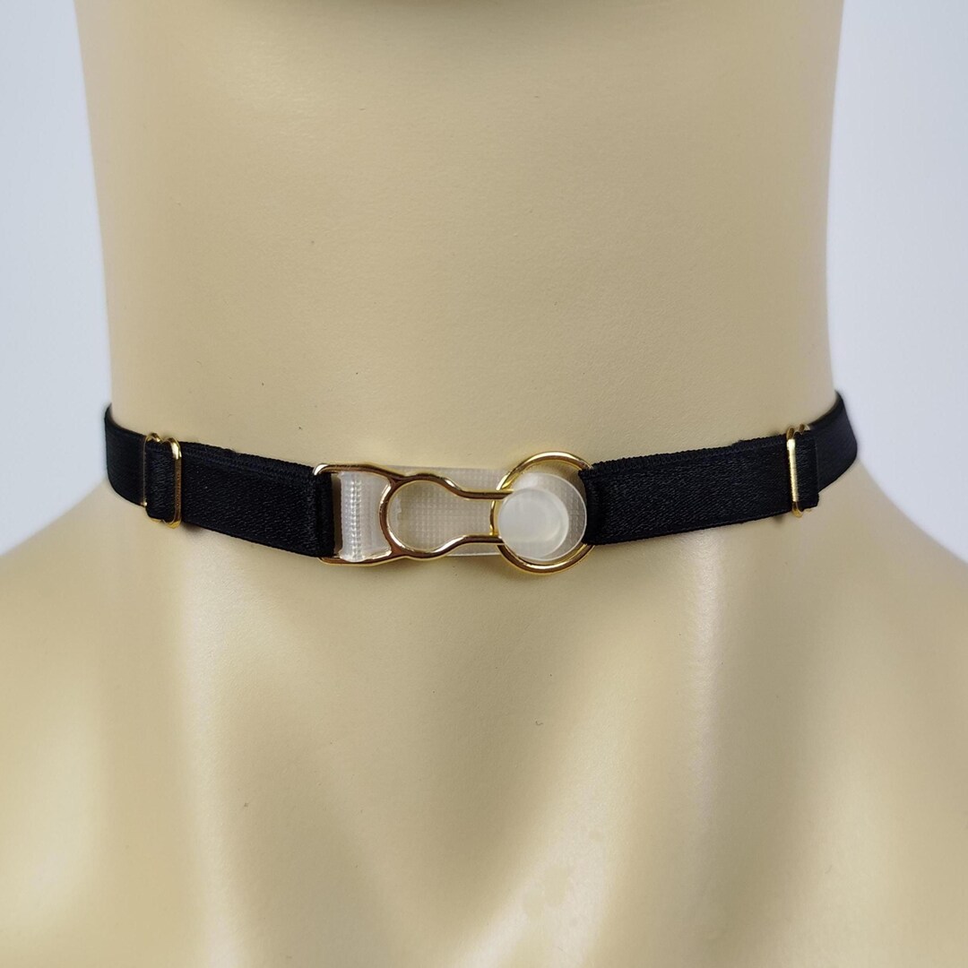 Elastic Choker With Metal Garter Clip Closure, Black Choker, Minimal ...