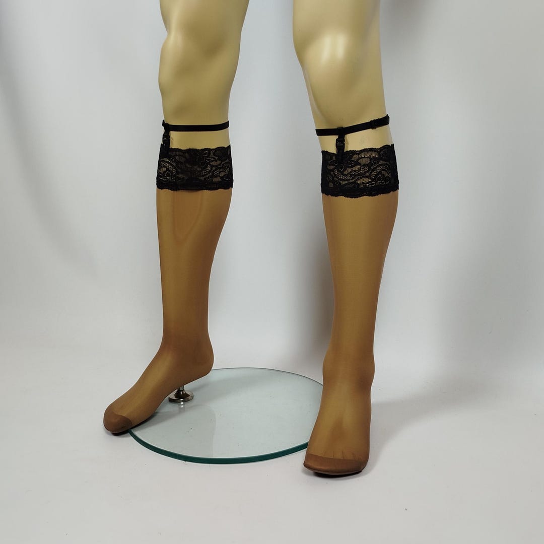 MENS Beige Mini-stockings With Black Lace Top by Airybliss ...