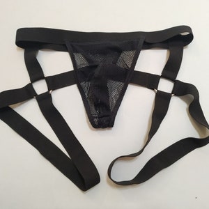 Mesh Strapped Jock Strap Black Metal Ring Harness Thongs Seethrough ...