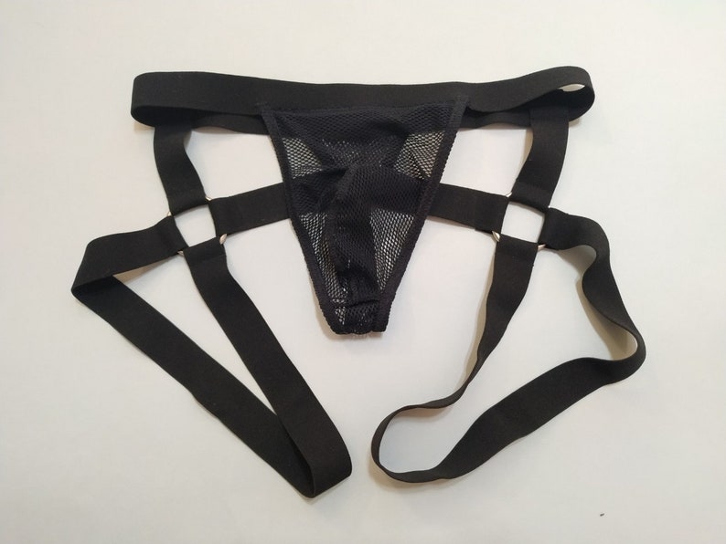 Mesh Strapped Jock Strap Black Metal Ring Harness Thongs - Etsy