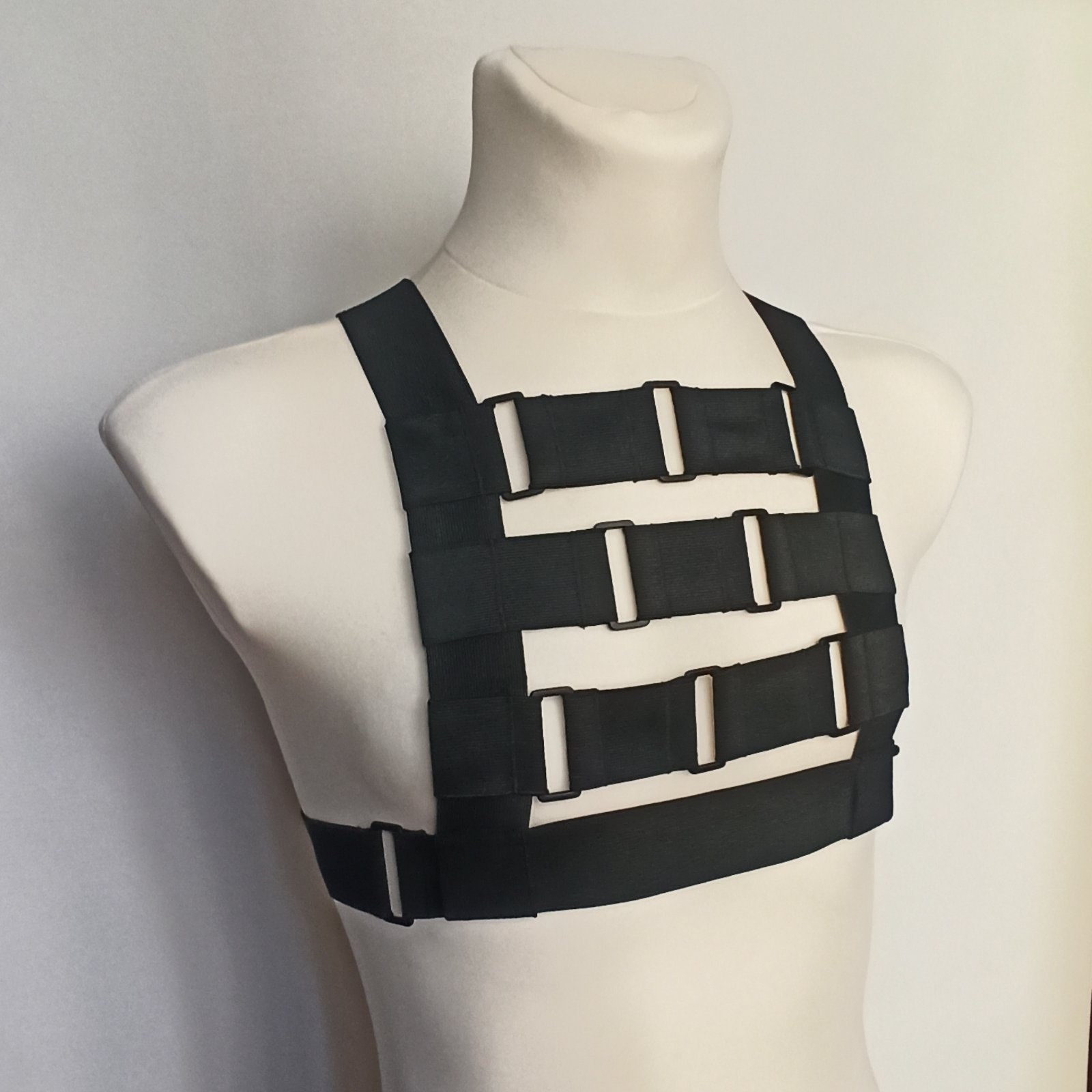 Black Gate Black Elastic Chest Harness With Metal Hardware - Etsy