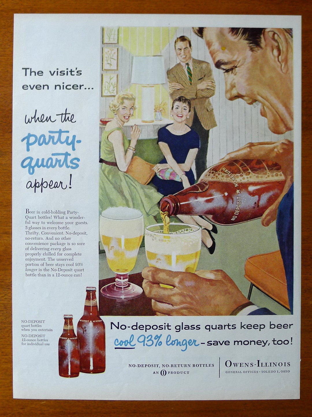 Vintage 1957 Life Magazine Full Page Ad // Beer Party-quart Bottles ...