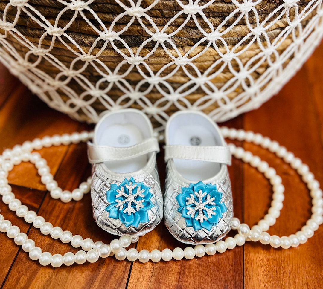 Baby Girl Shoes - Silver Baby Shoes, Snowflake Shoes , First Birthday ...