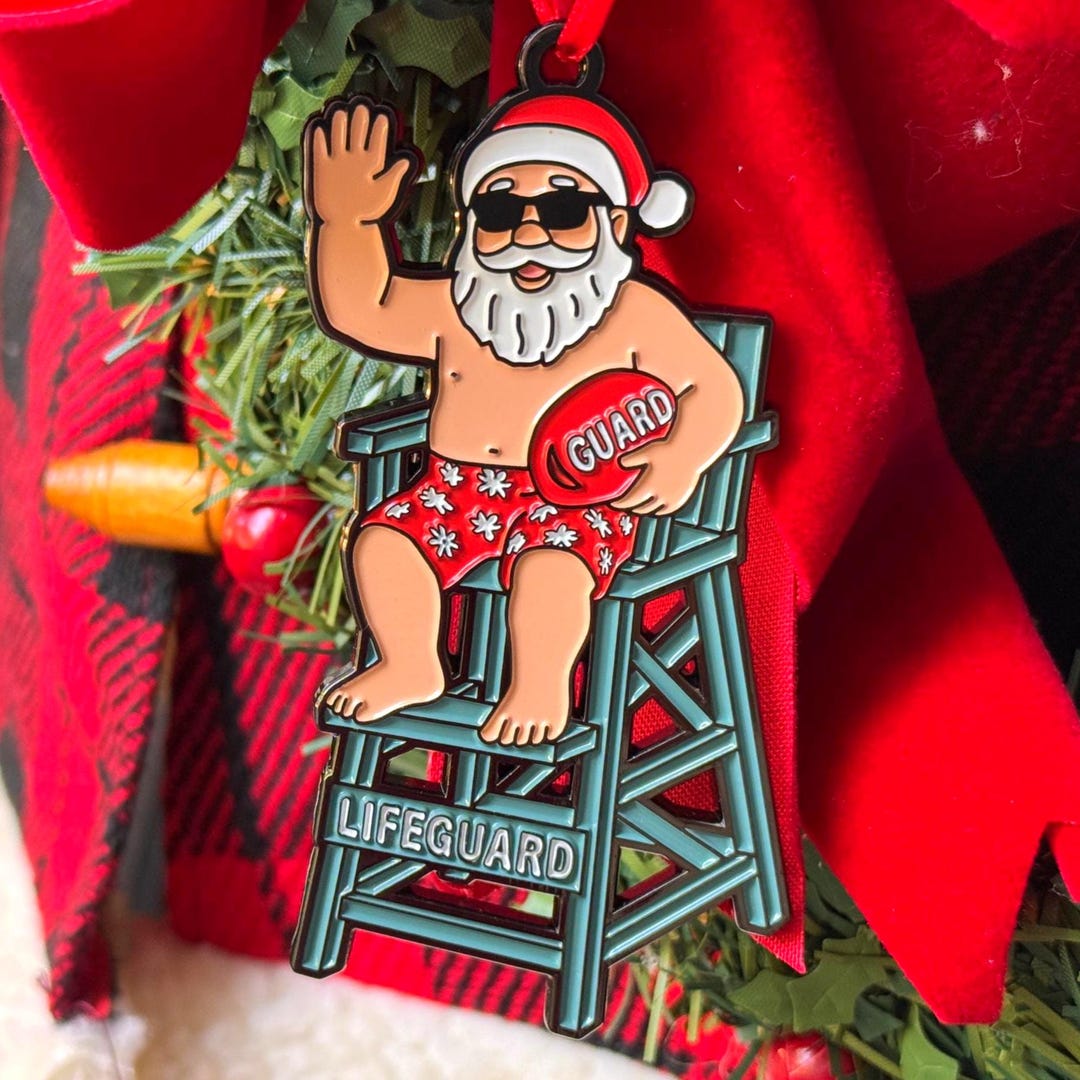 Beach Santa Lifeguard Ornament – Coastal Christmas Tree Decoration ...