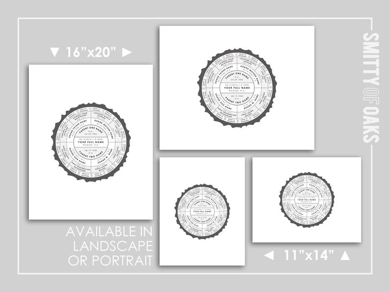 Tree Trunk Ancestor Chart // Round Family Tree // 11x14 // PRINTABLE - Etsy