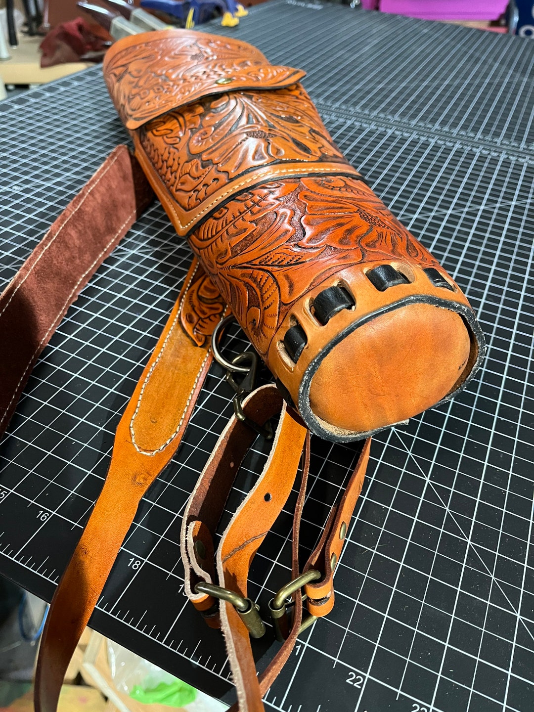 Floral Tooled Leather Back Quiver - Etsy
