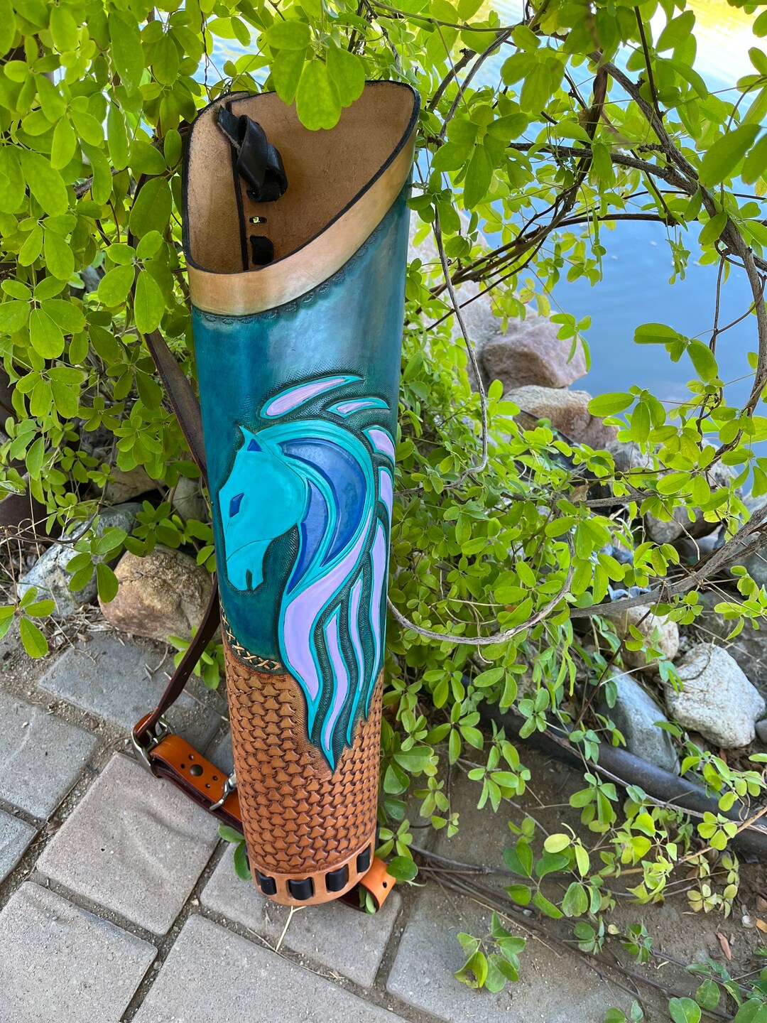 Horse Tooled Leather Back Quiver - Etsy