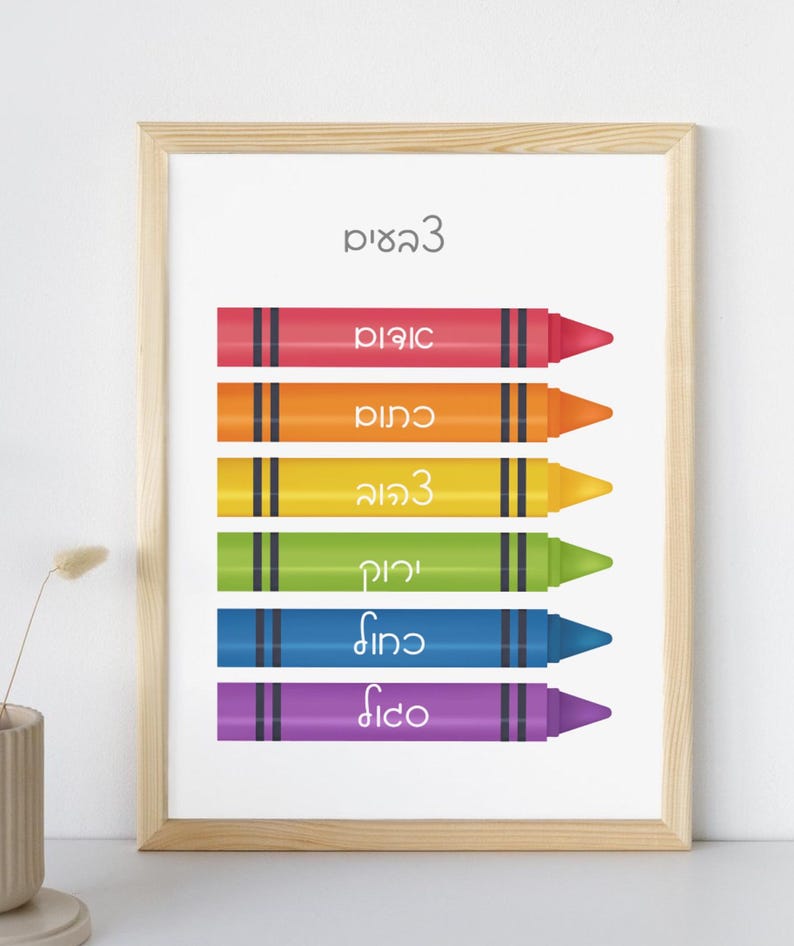 Hebrew Colors Poster, Colors Printable, Crayon Colors Print, Printable ...