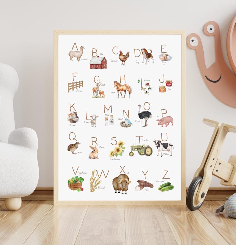 Alphabet Poster, Farm Animal ABC Poster, Nursery Decor, Farmland ...