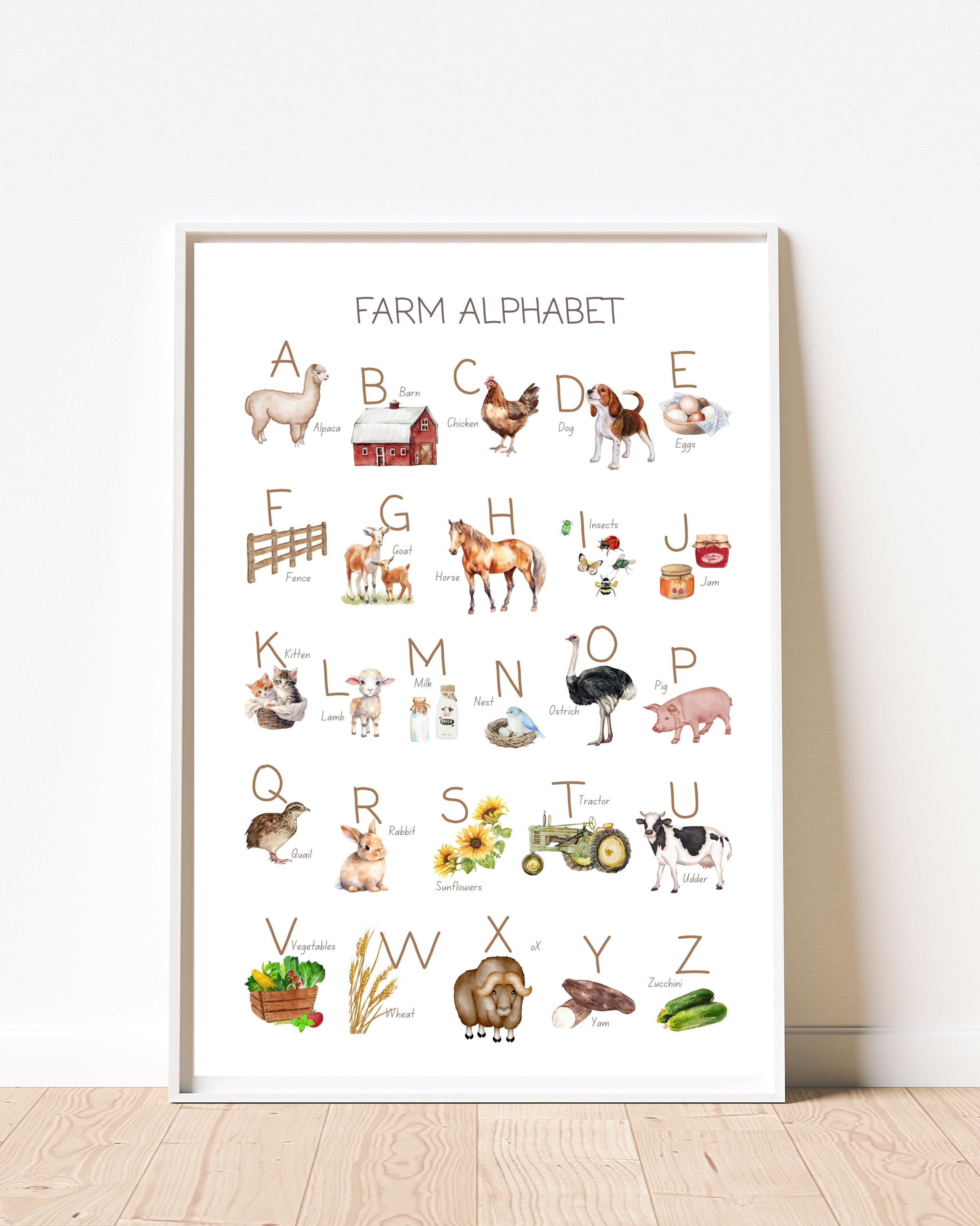Farm Alphabet, Nursery Farm Print, Nursery Farm Decor, Toddlers Farm ...