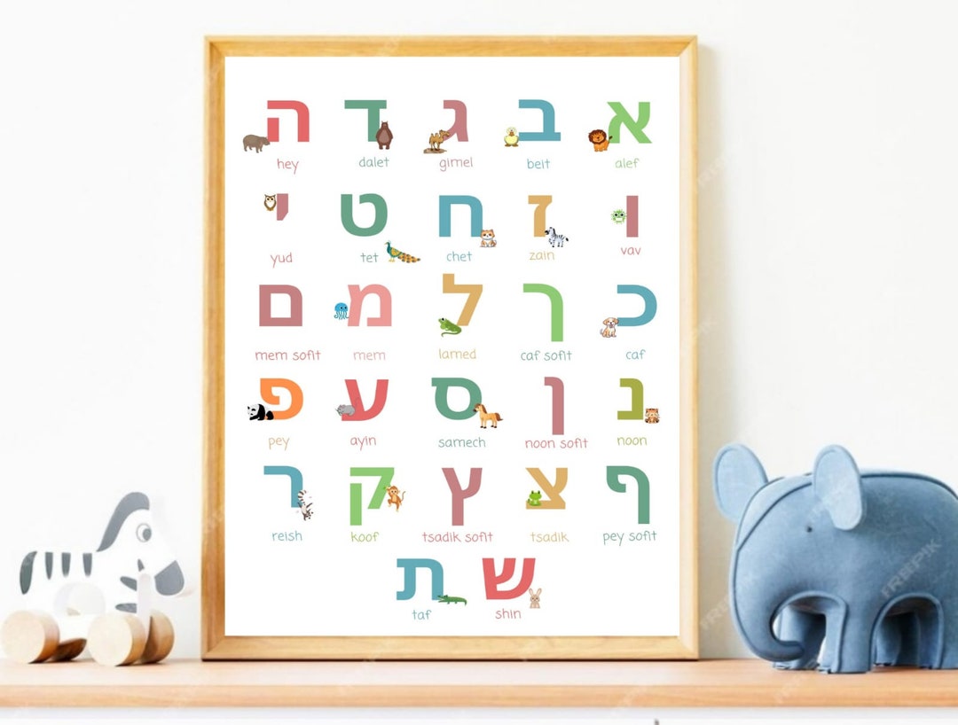 Hebrew Alphabet Poster Animals, Hebrew Letters Poster, Colorful ABC ...