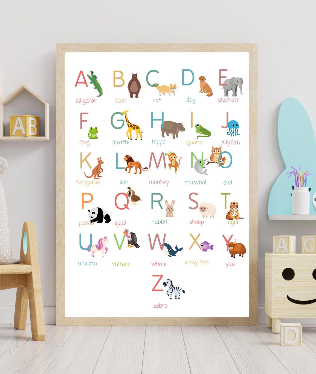 ABC Animal Alphabet Poster Printable, Kids Letters Chart, Educational ...