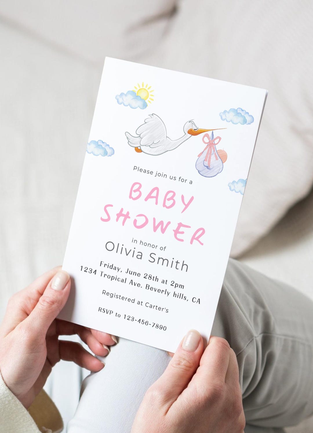 Personalized Stork Baby Shower Invitation, Printable Baby Shower ...