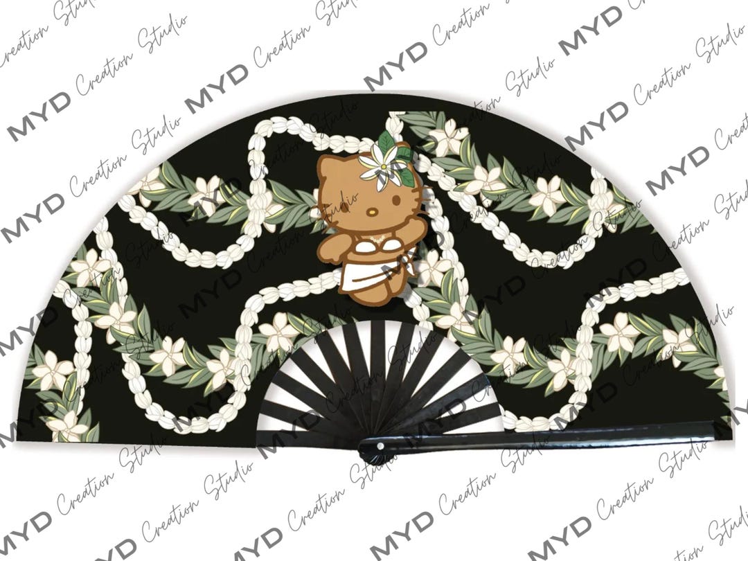 HAND FAN - Large Hand Fan, Kawaii Character, Hawaii Inspired, Lei ...