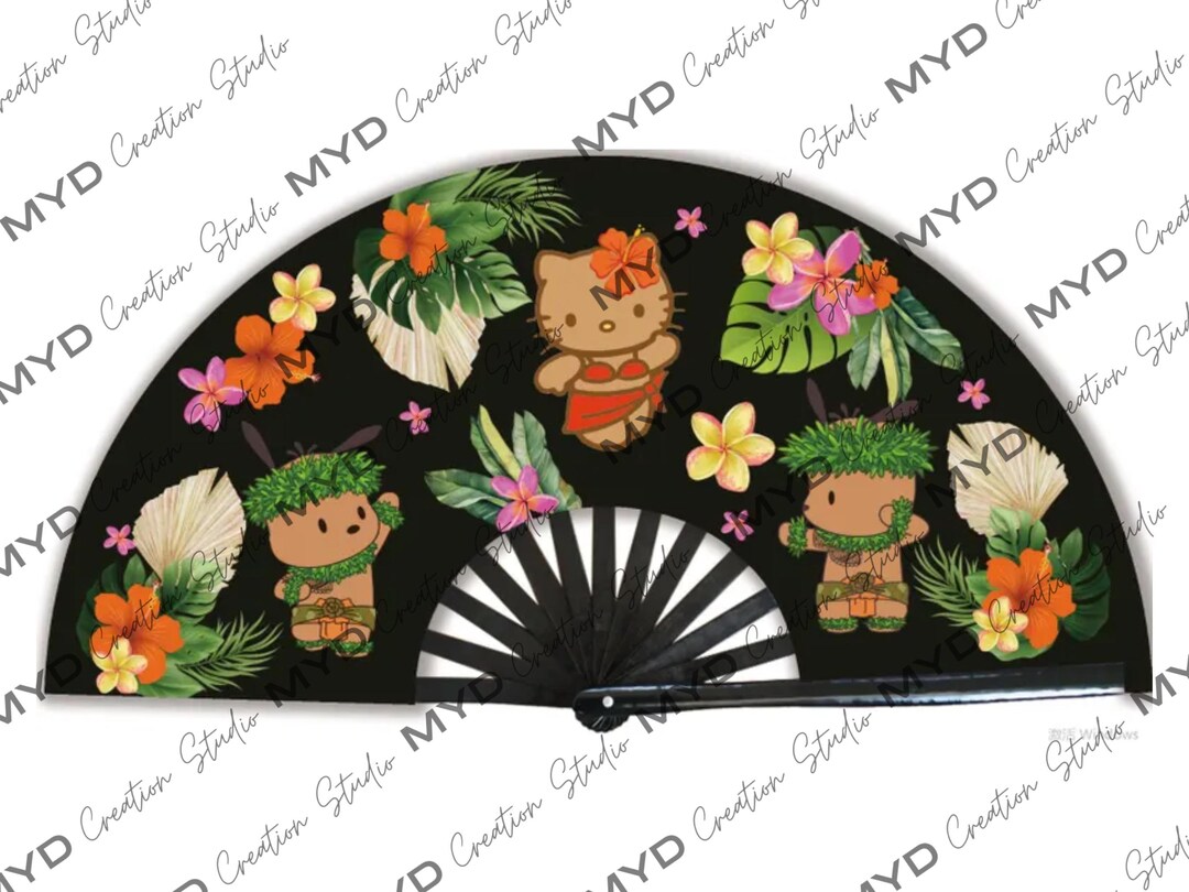 HAND FAN - Large Hand Fan, Kawaii Character, Hawaii Inspired, Lei ...