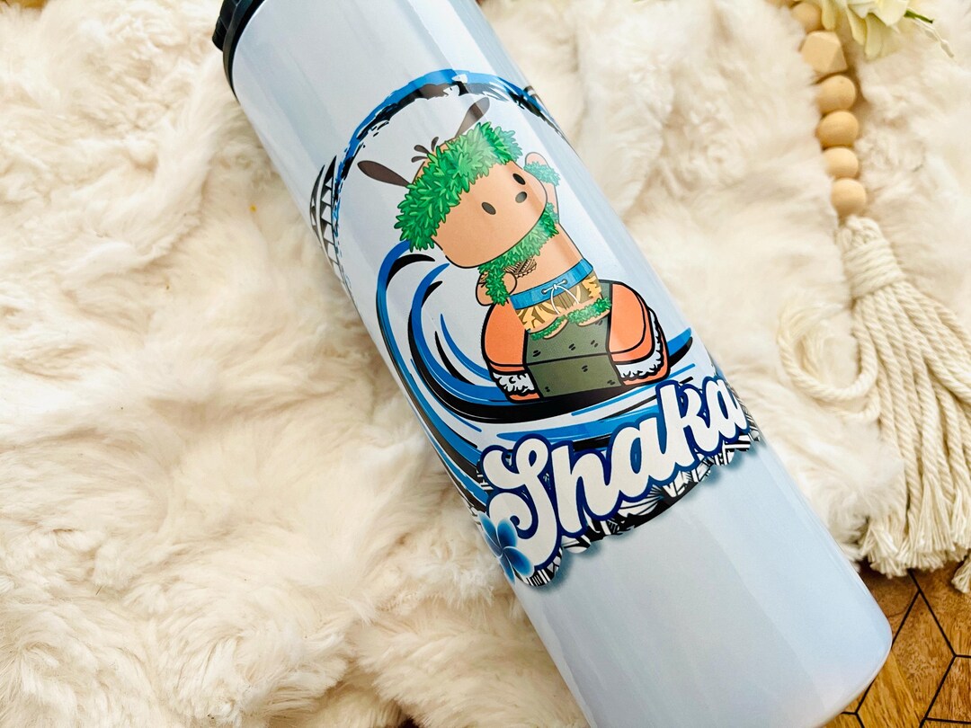 Shaka Kawaii Dog Surfing on Musubi 20oz Metal Tumbler, Hawaii Inspired ...