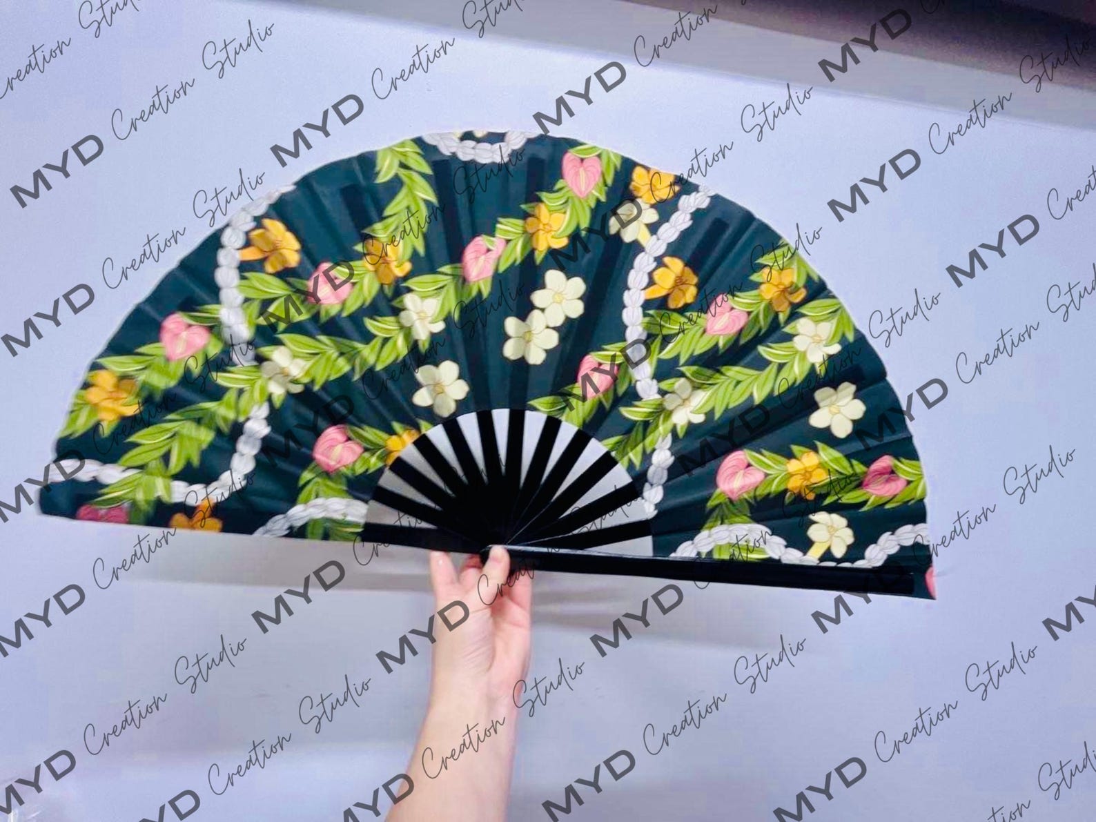 HAND FAN - Large Hand Fan, Hawaiian, Hawaii Inspired, Colorful Lei ...
