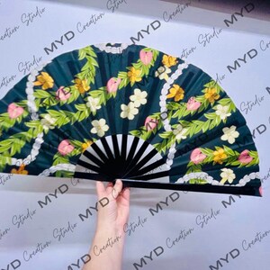 HAND FAN - Large Hand Fan, Hawaiian, Hawaii Inspired, Colorful Lei ...