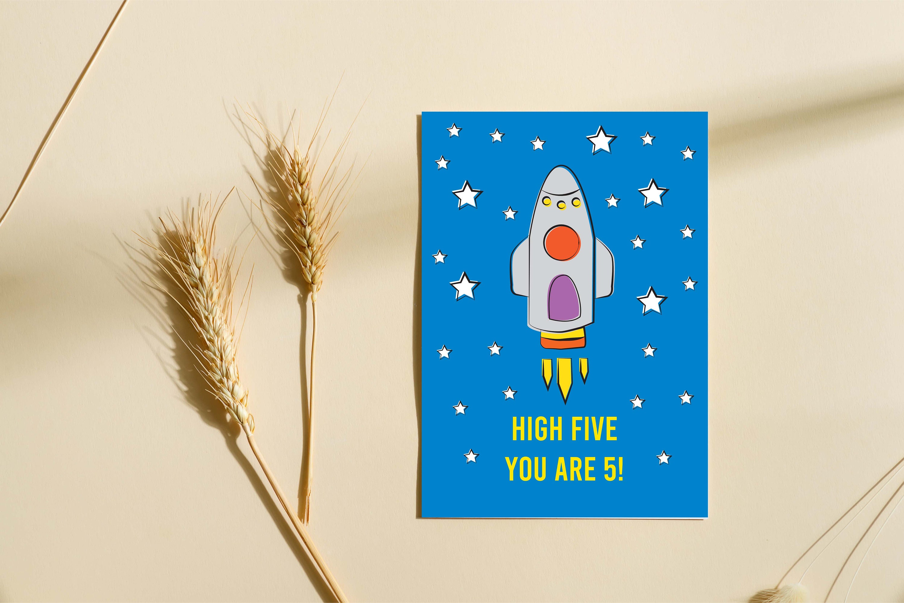 Kids Birthday Card - Rocket - High Five You Are Five! - Blank Inside ...