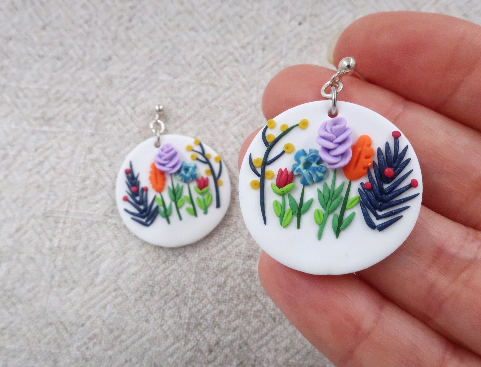 White Spring Floral Polymer Clay Earrings, Bridal Jewelry, Wildflowers ...