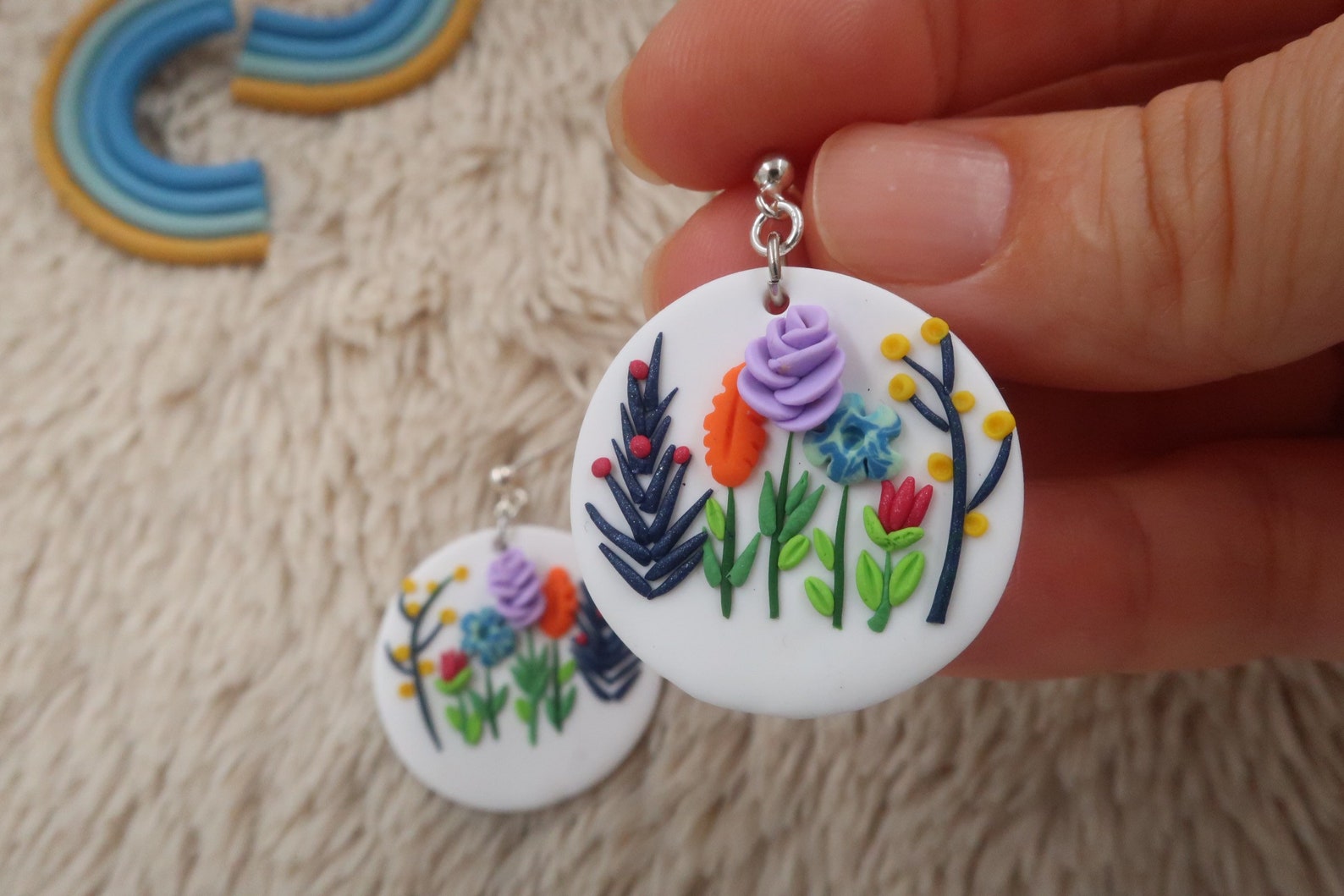 White Spring Floral Polymer Clay Earrings, Bridal Jewelry, Wildflowers ...