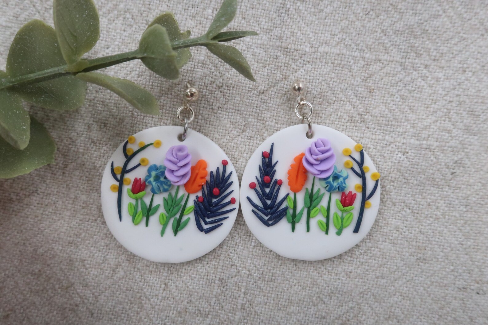White Spring Floral Polymer Clay Earrings, Bridal Jewelry, Wildflowers ...
