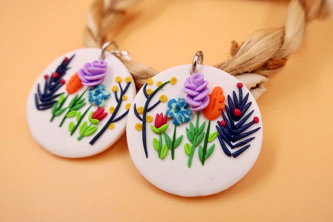 White Spring Floral Polymer Clay Earrings, Bridal Jewelry, Wildflowers ...