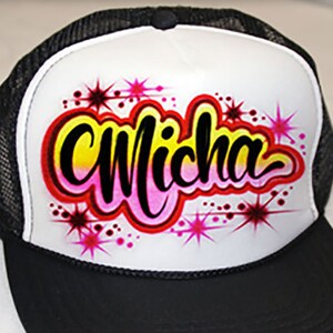 Airbrushed Trucker Hat * Script Name & Stars * Trucker Hat * Hat * Cap ...