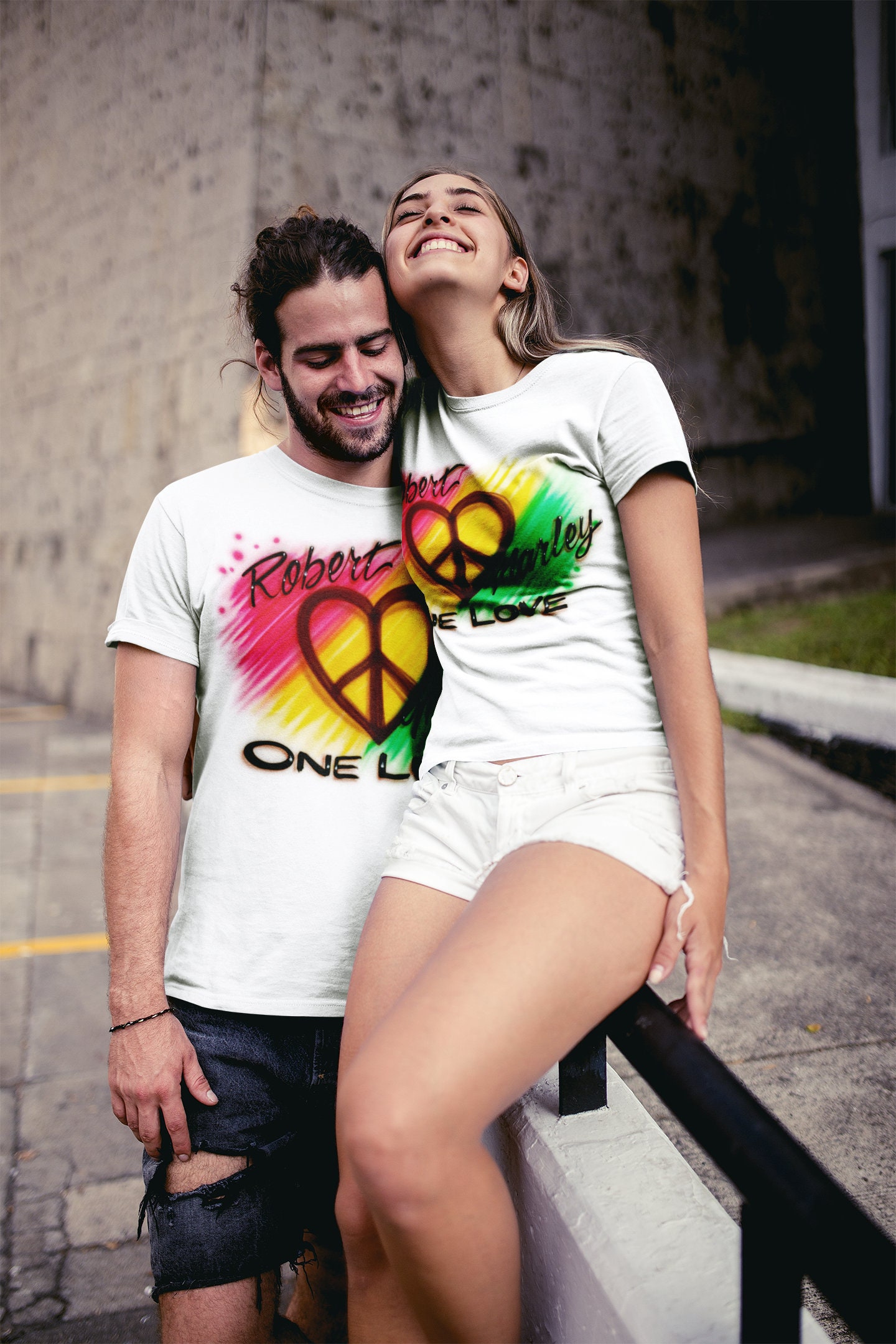 Airbrushed T-shirt Couples One Love Design 2 Names - Etsy