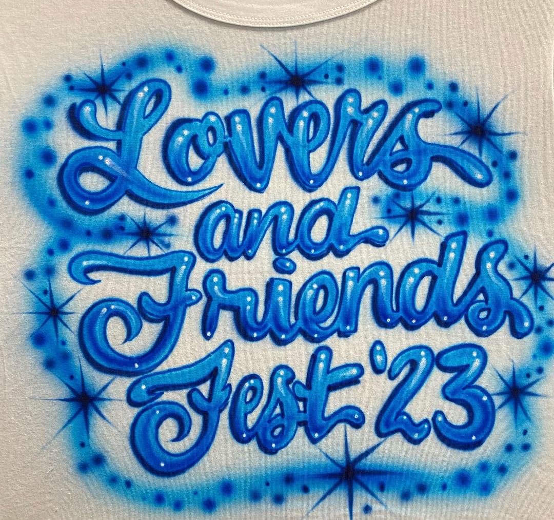 Airbrushed T-shirt With Thick Cursive Lettering - Your Colors - Etsy