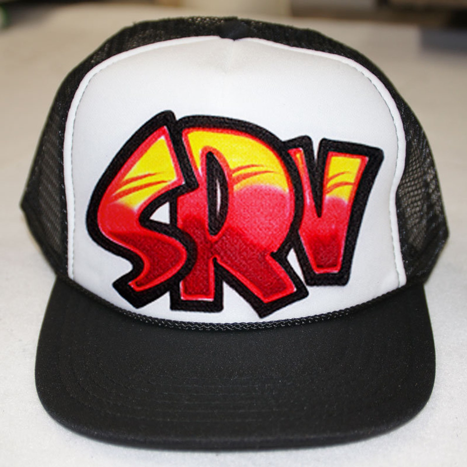 Airbrushed Trucker Hat Graffiti Block Name Trucker Hat | Etsy