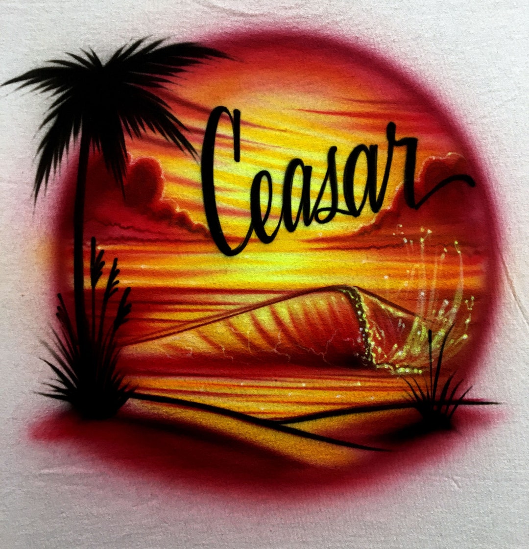 Airbrush T-shirt - Beach Scene - Sunset - Airbrushed T-shirt - Name ...