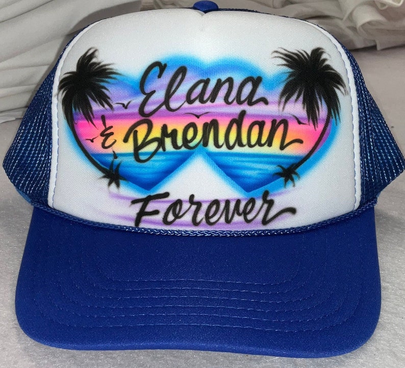 Airbrushed Trucker Hat * Beach Scene * Hearts * Couples * Friends - Etsy