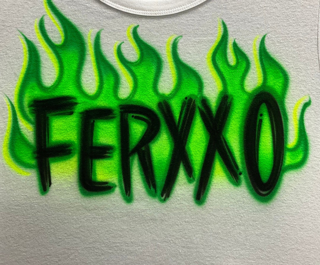 Flames With Scratch Letters Airbrushed T-shirt - One Word - Etsy