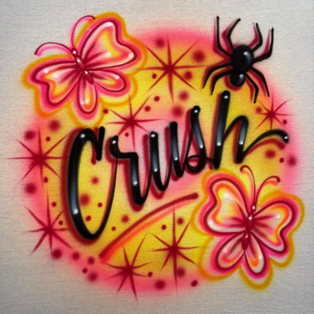 Crush Airbrush Shirt – Butterflies, Spider, Neon Sunset Glow, Hand ...