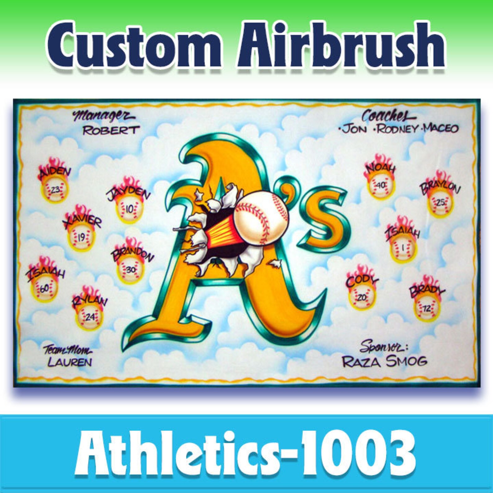Baseball Banner - Athletics - Airbrush Team Banner - Etsy