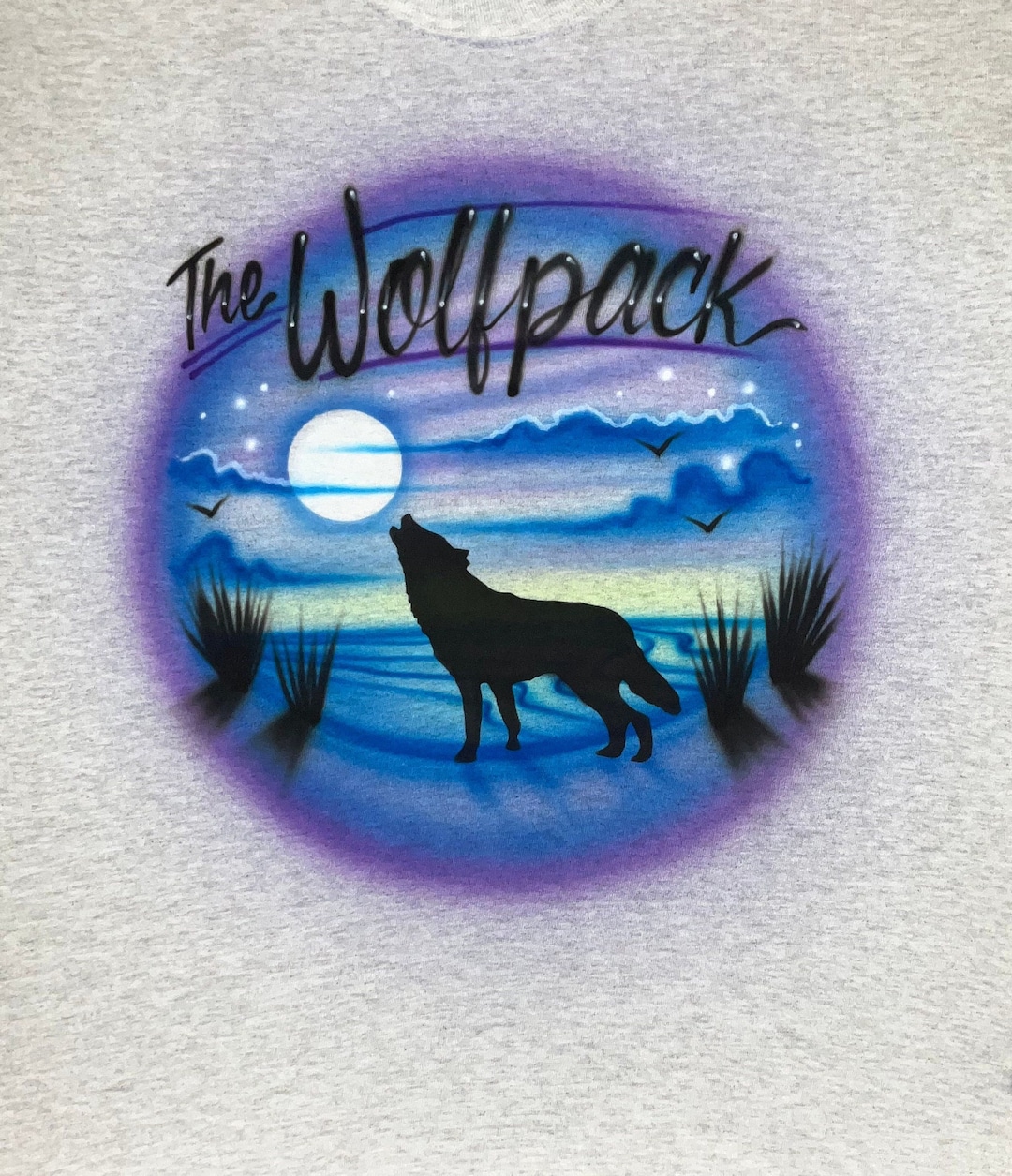 Airbrushed T-shirt * Howling Wolf * Moon * Beach - Etsy