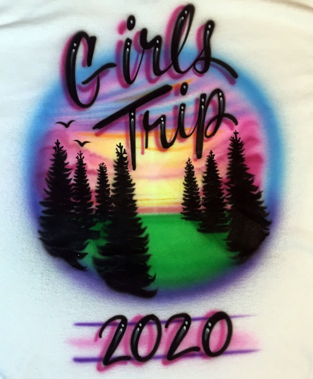 Airbrush T-shirt - Camping - Pine Trees - Forest - Girls Trip ...
