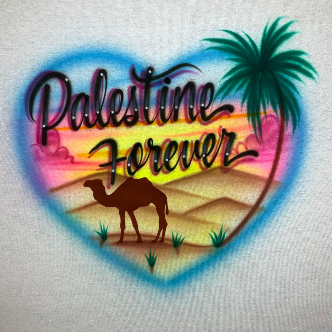 Palestine Forever Airbrushed Tee - Desert - Camel - Heart - Etsy