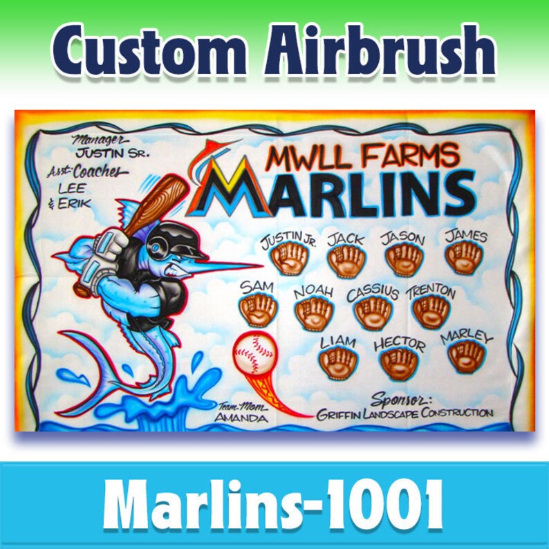 Baseball Banner - Marlins - Airbrush Team Banner - Etsy