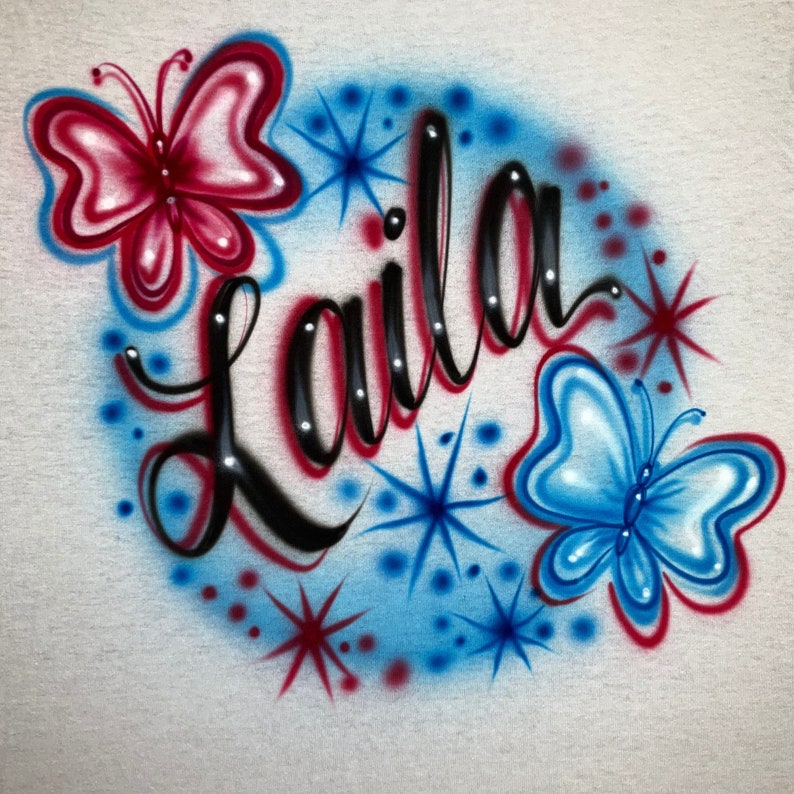 Airbrush T-shirt - Butterflies With Name/word - Etsy