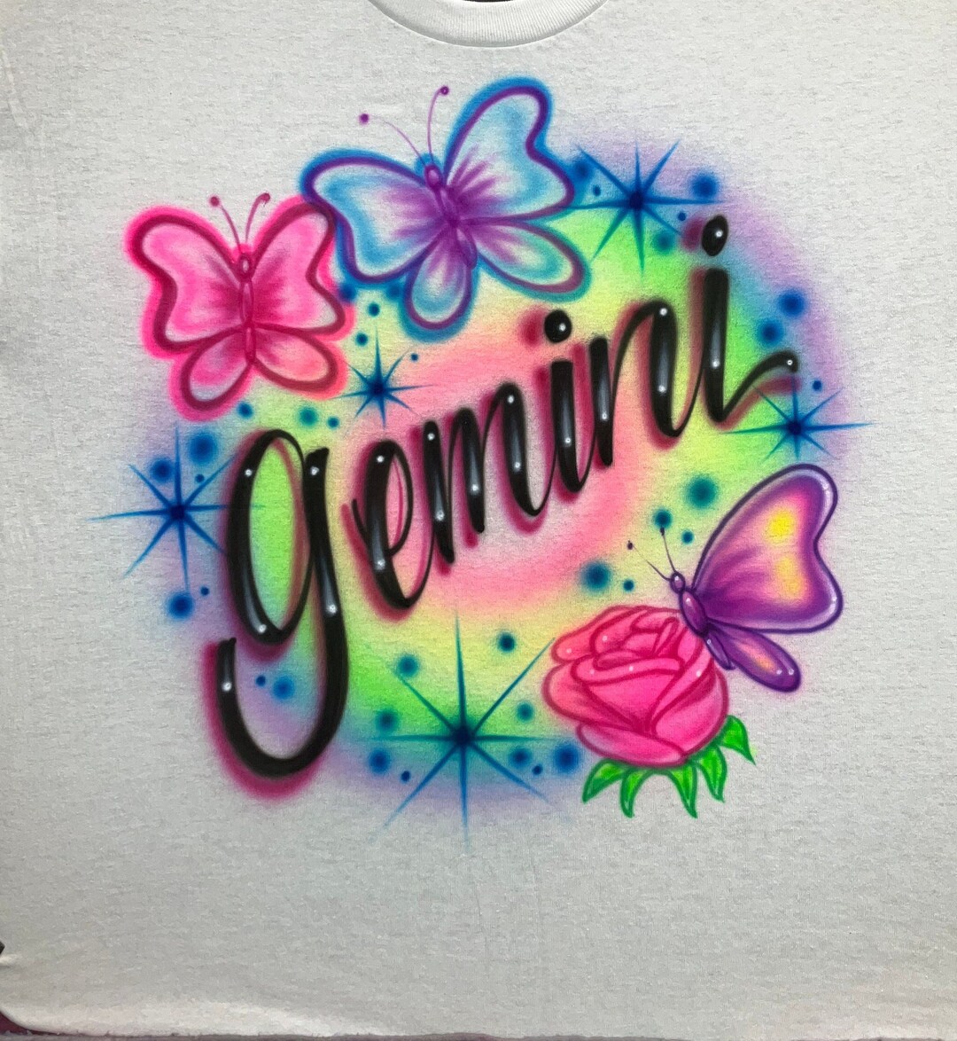 Airbrush T-shirt - Gemini - Butterflies - Rose - Zodiac - Sign - Etsy