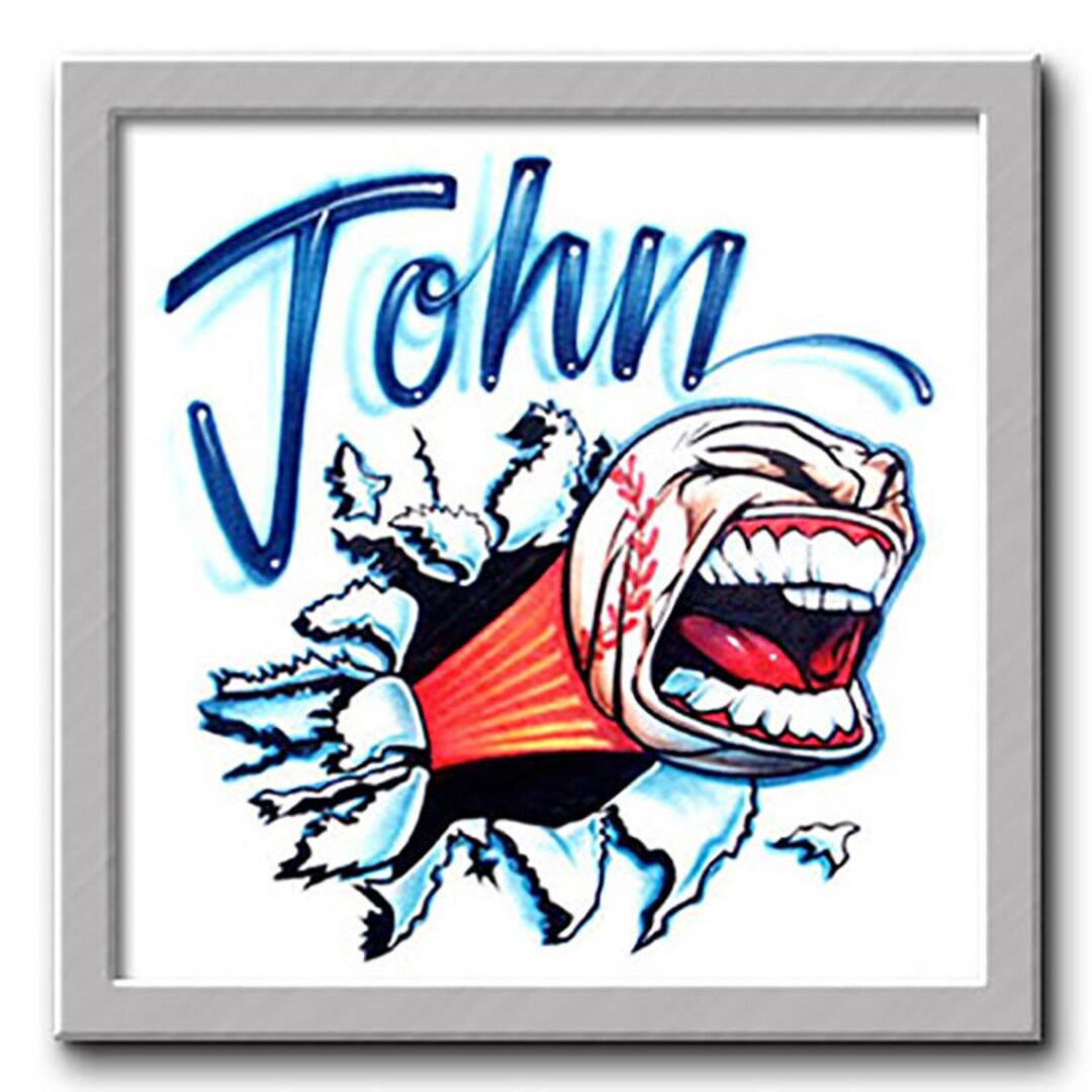 Airbrush T-shirt * Screaming Baseball or Softball * You Choose Name ...