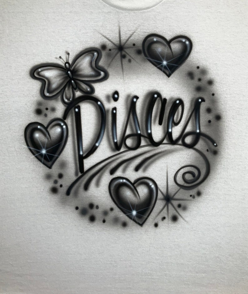 Airbrush T-shirt - Your Zodiac - Hearts - Butterfly - Aquarius - Pisces ...
