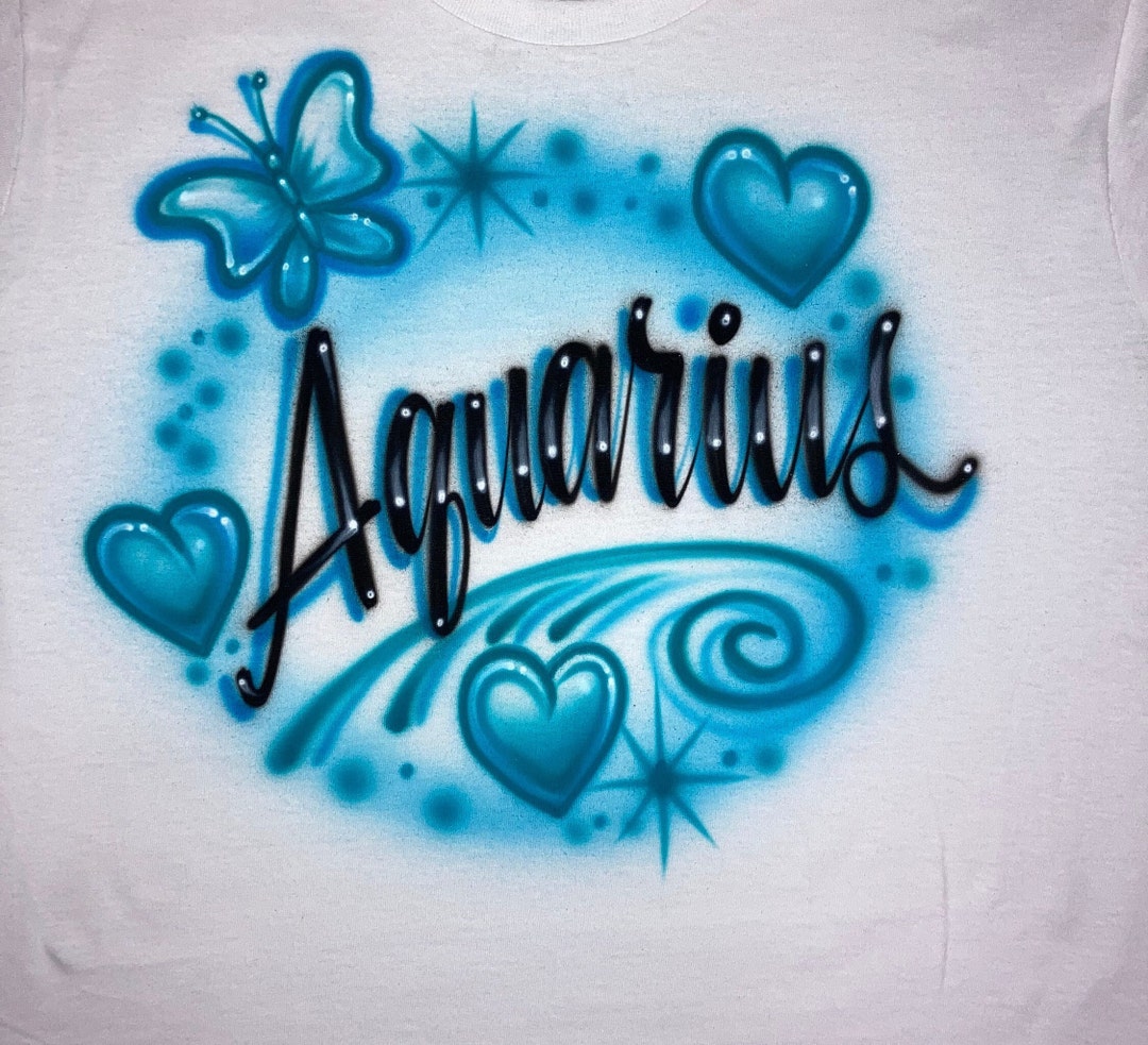 Airbrush T-shirt - Your Zodiac - Hearts - Butterfly - Aquarius - Pisces ...