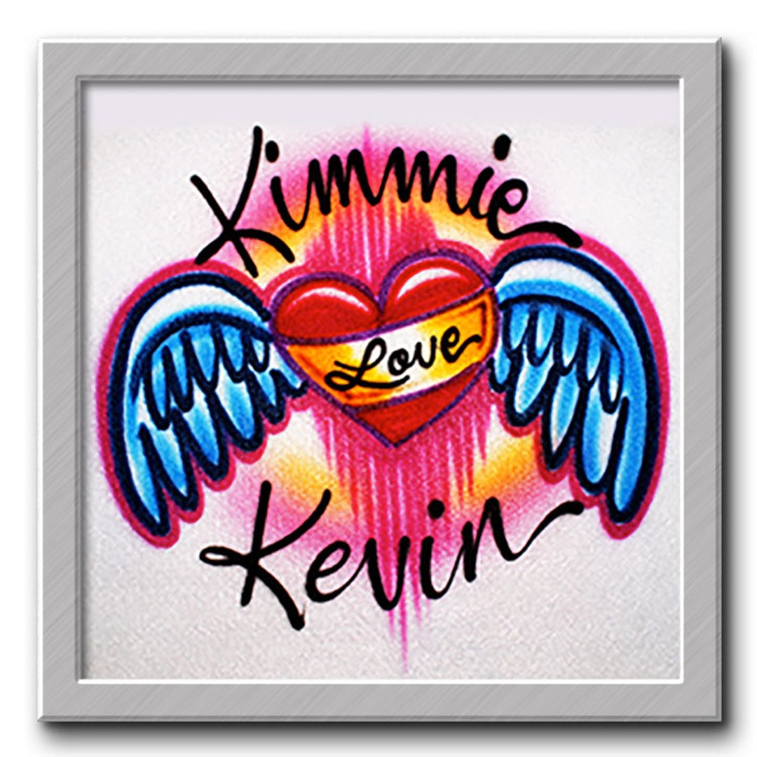 Airbrushed T-shirt * 3 Word Design * Heart * Wings * You Choose Color ...