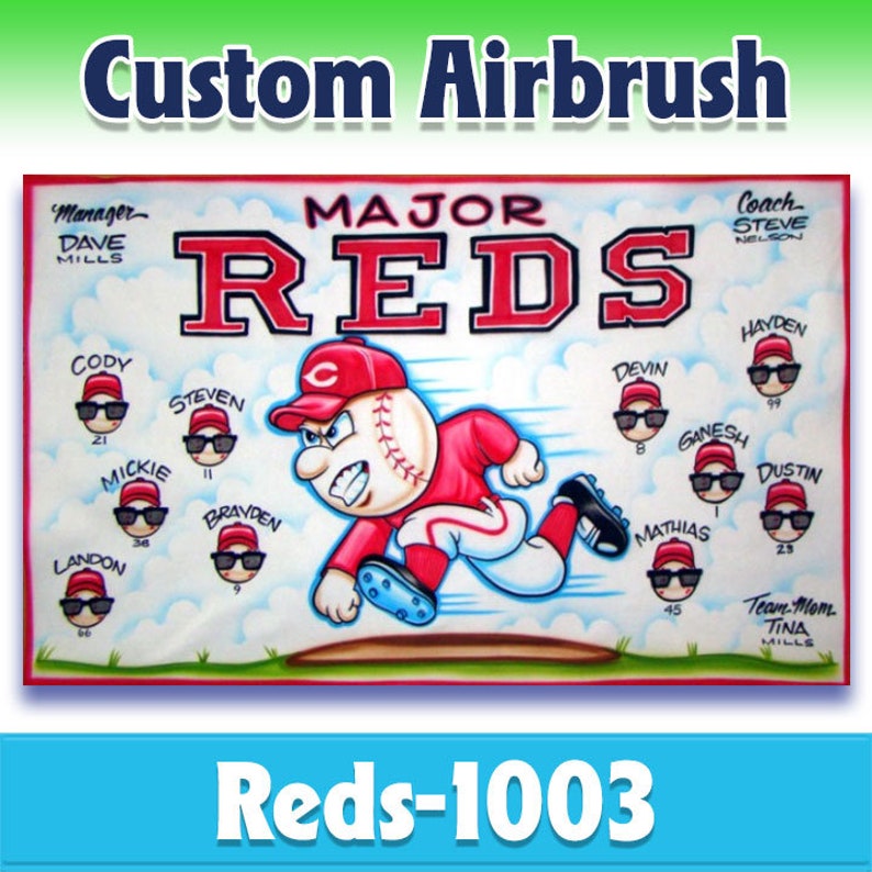 Baseball Banner Reds Airbrush Team Banner | Etsy