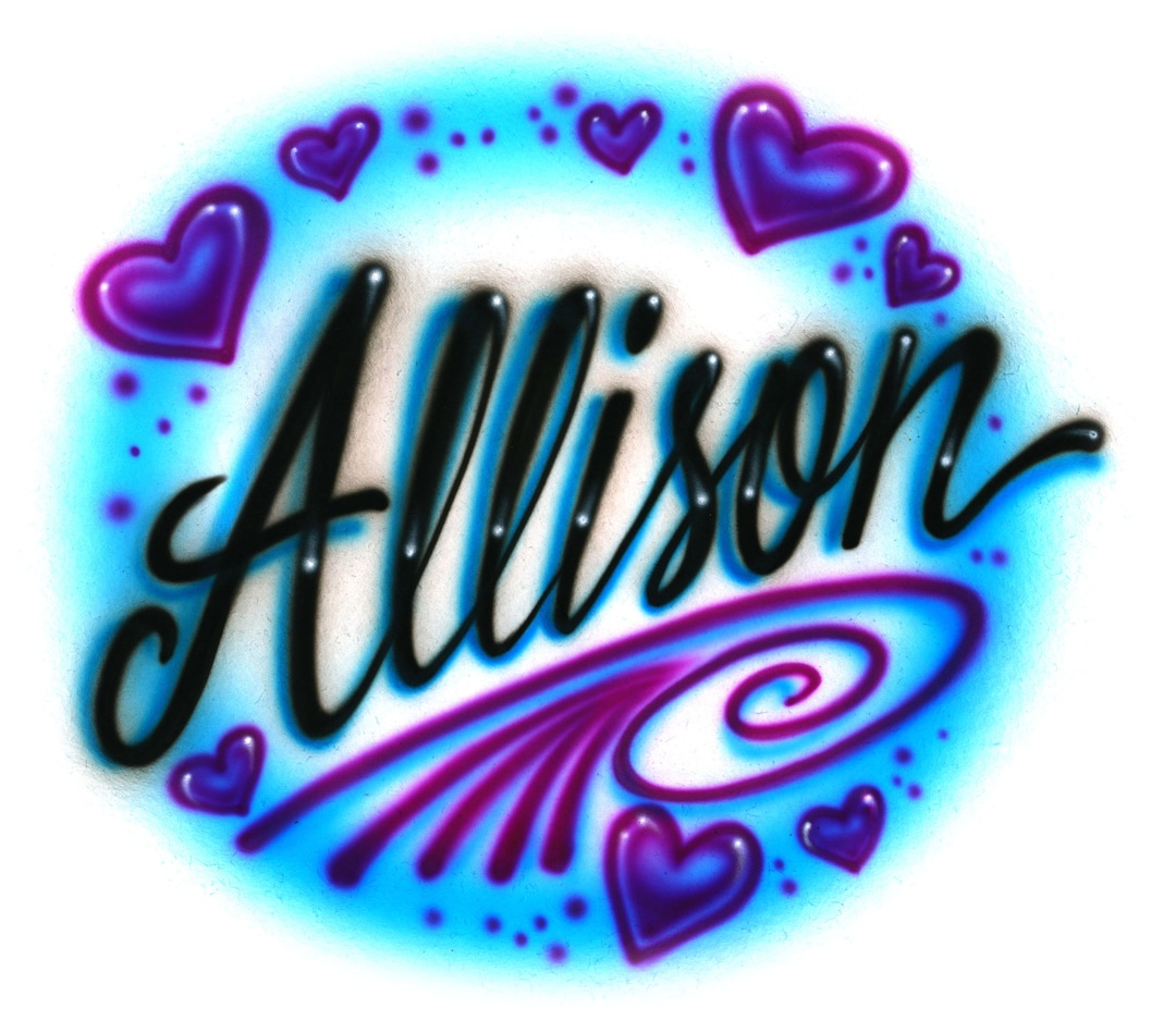 Heart Name Design * Airbrushed T-shirt * Your Name * You Choose Color ...